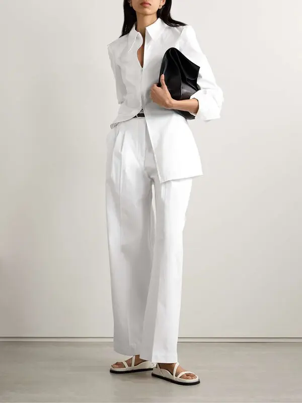 RÓHE Pleated Wide-leg Cotton Trousers - White
