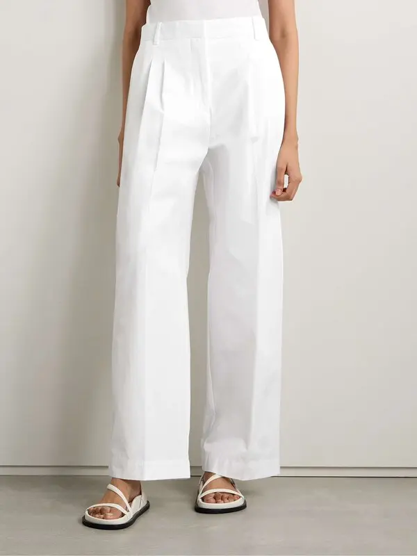 RÓHE Pleated Wide-leg Cotton Trousers - White