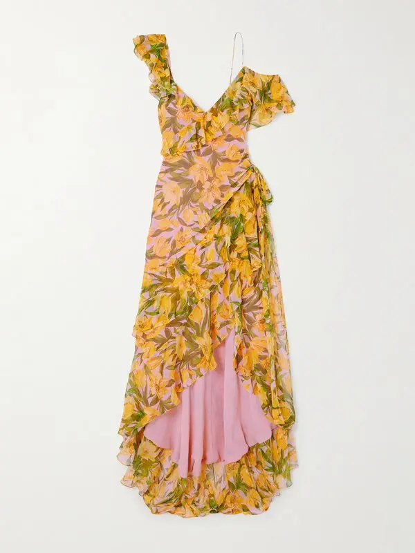 Carolina Herrera One-shoulder Ruffled Floral-print Silk-chiffon Gown