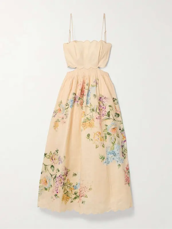 halliday scallop midi dress in cream watercolour floral Zimmermann Halliday Scallop Midi Dress Cream Watercolour Floral Size 1