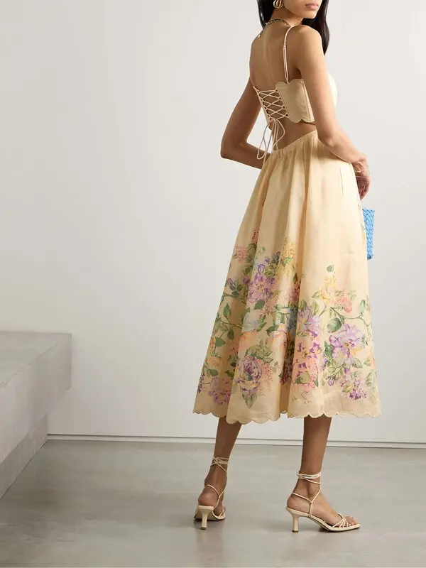 zimmermann halliday scalloped floral linen midi dress Zimmermann | Dresses | Zimmermann Halliday Scallop Midi Dress