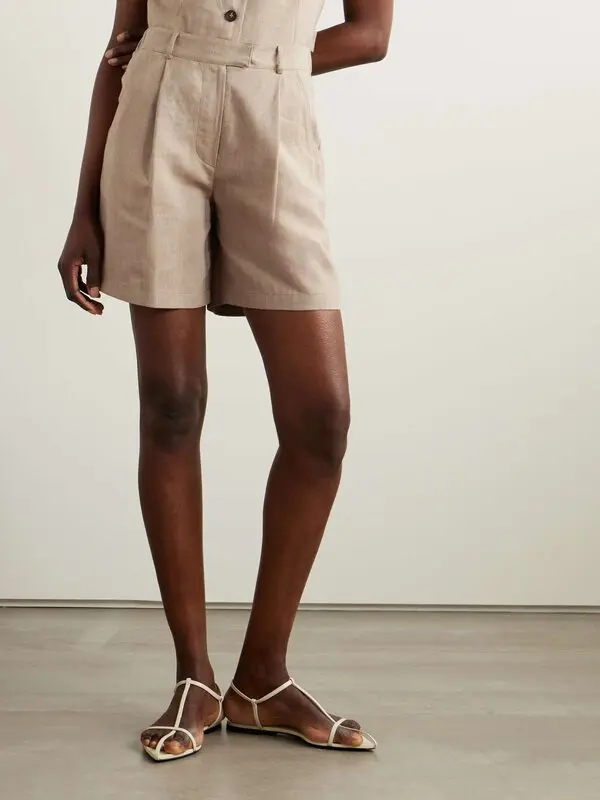 Brunello Cucinelli Pleated Linen And Wool-blend Shorts
