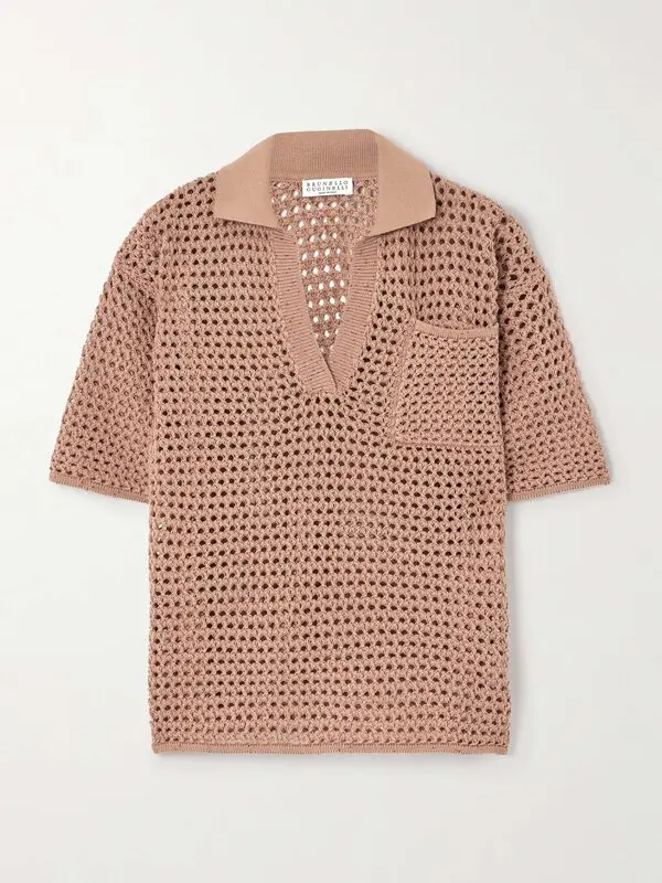 Brunello Cucinelli Sequin-embellished Cotton-blend Polo Top