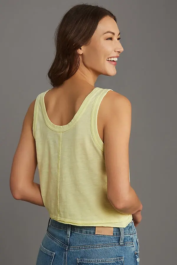 PILCRO Cotton-slub Scoop-neck Crop Tank Top - Yellow