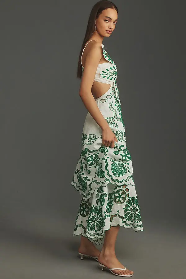farm rio flower richelieu linen midi dress Farm Rio Flower Richelieu Midi Dress