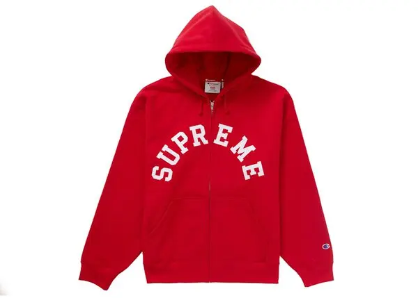Supreme Champion Zip Up Hooded Sweatshirt - Red