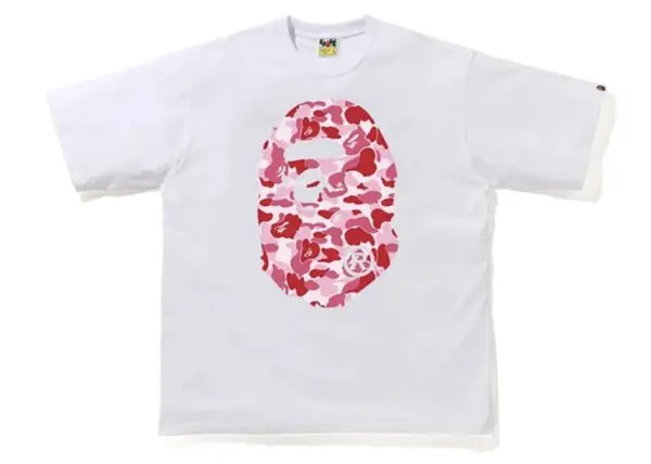 A BATHING APE Abc Camo Big Ape Head Relaxed Tee Shirt - White/pink
