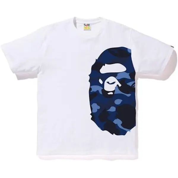 A BATHING APE Camo Side Big Ape Head Tee Shirt - White/navy Blue