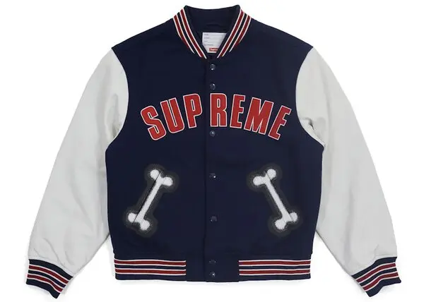 Supreme Bone Varsity Jacket - Navy Blue