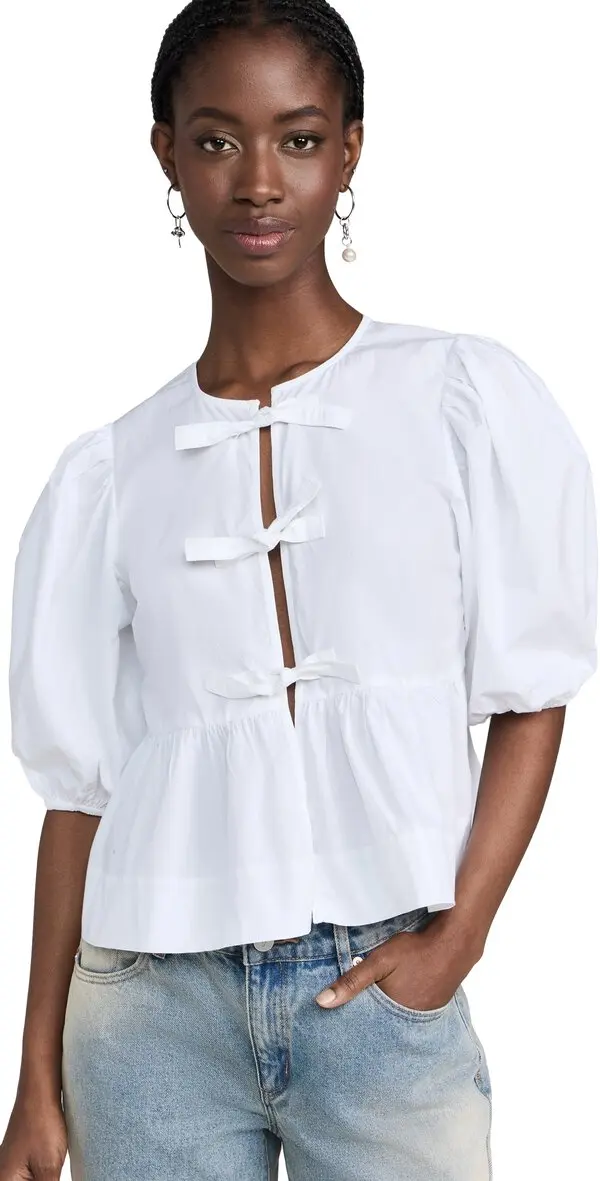 GANNI Cotton Poplin Peplum Blouse - Bright White