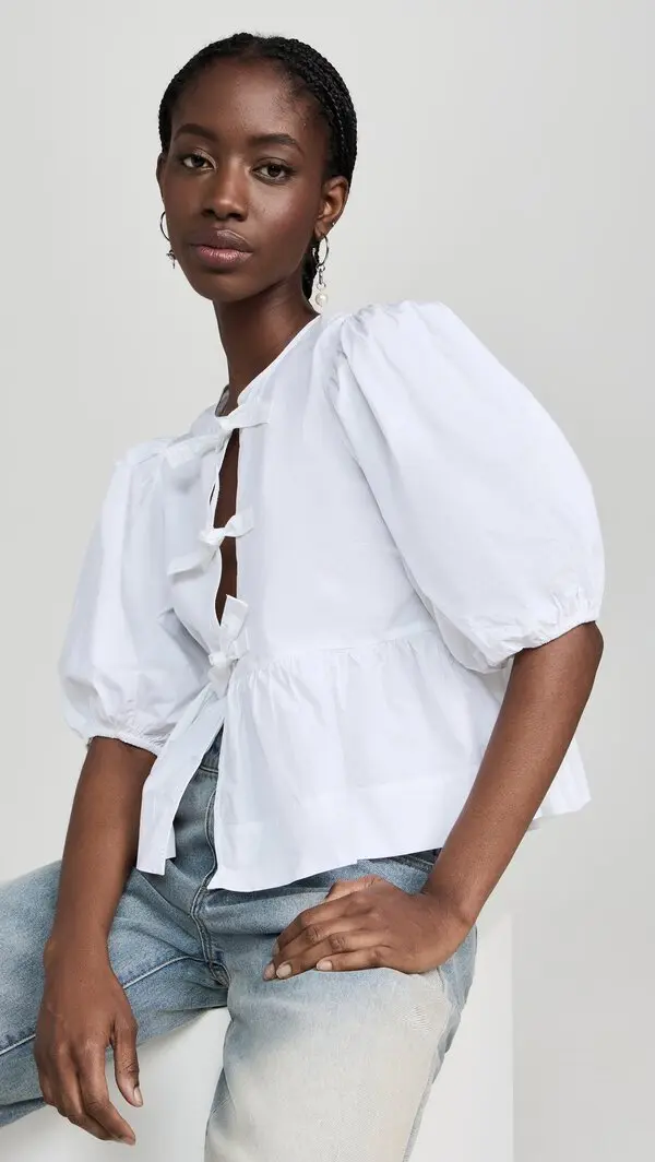 GANNI Cotton Poplin Peplum Blouse - Bright White