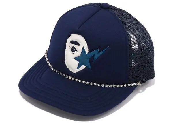 A BATHING APE Leather Patched Mesh Cap - Blue