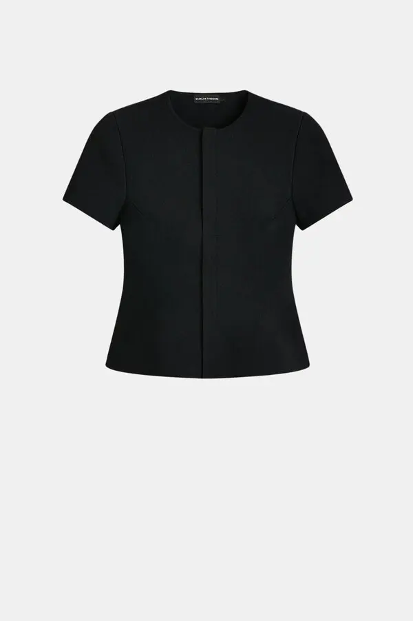 Scanlan Theodore Crepe Knit Short Sleeve Peplum Jacket - Black