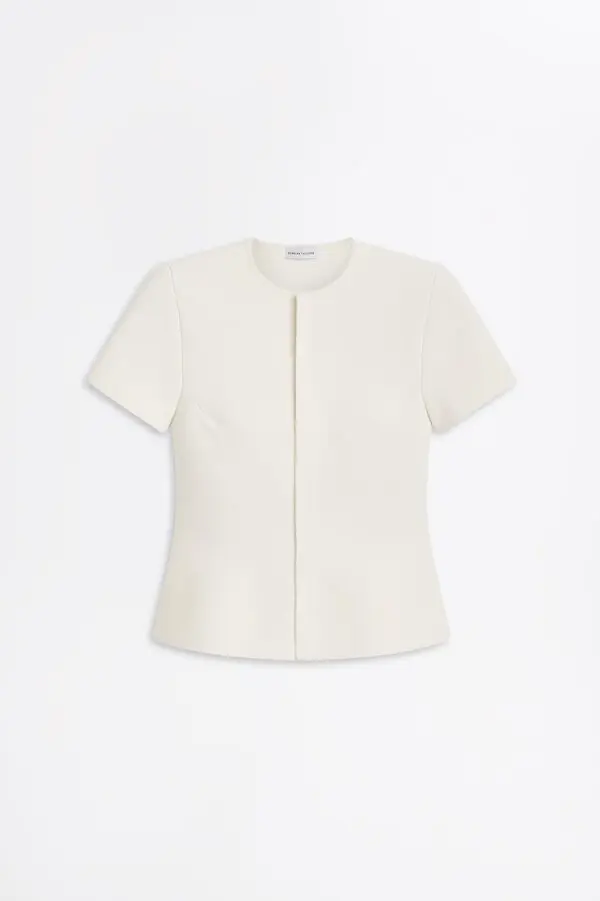 Scanlan Theodore Crepe Knit Short Sleeve Peplum Jacket - Cream