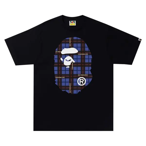 A BATHING APE Logo Check Ape Head T-shirt - Black