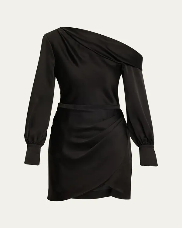 Simkhai Cameron One-shoulder Satin Mini Dress - Black