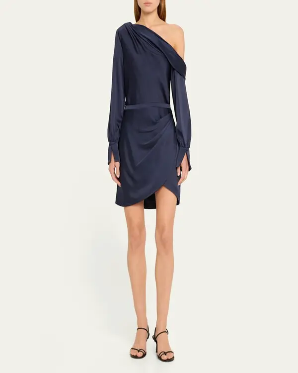 Simkhai Cameron One-shoulder Satin Mini Dress - Black