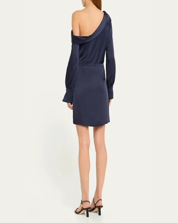 Simkhai Cameron One-shoulder Satin Mini Dress - Black