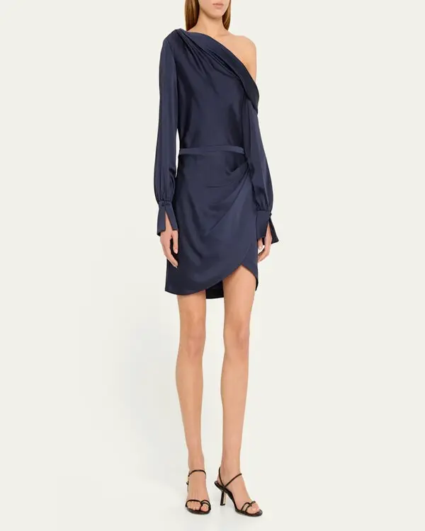 Simkhai Cameron One-shoulder Satin Mini Dress - Black