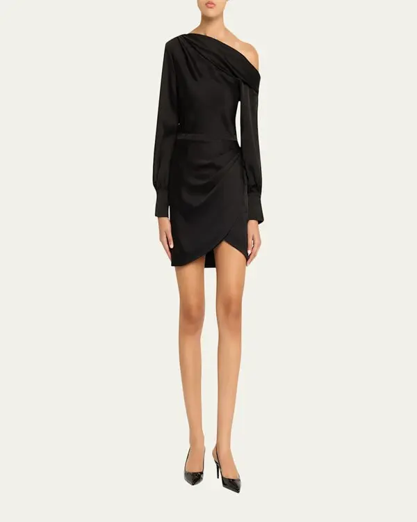 Simkhai Cameron One-shoulder Satin Mini Dress - Black