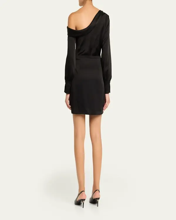 Simkhai Cameron One-shoulder Satin Mini Dress - Black