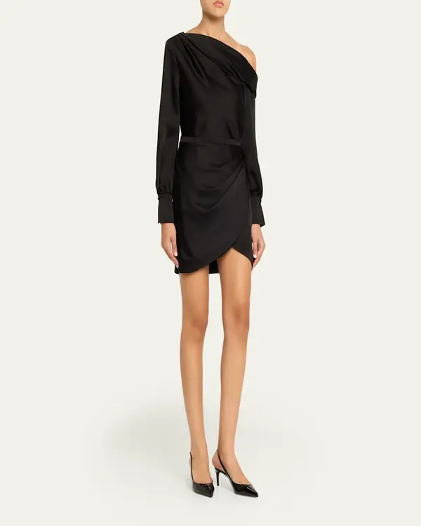Simkhai Cameron One-shoulder Satin Mini Dress - Black