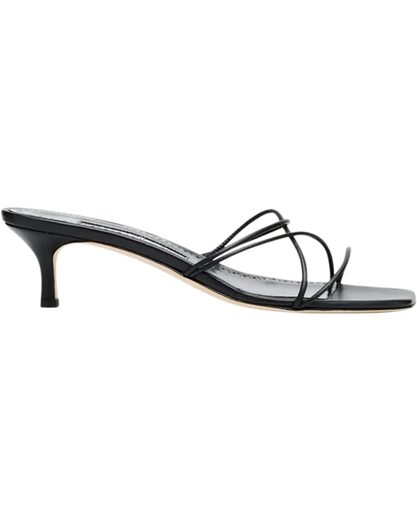 Manolo Blahnik Strappy Leather Kitten-heel Mule Sandals - Black