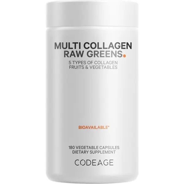 CODEAGE Multi Collagen Protein + Raw Greens Capsules Supplement - White