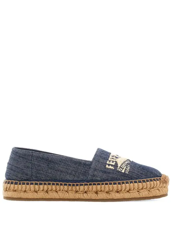 FERRAGAMO Logo-embroidered Denim Espadrilles - Blue