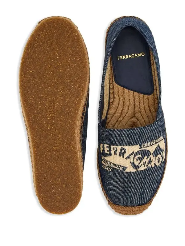 FERRAGAMO Logo-embroidered Denim Espadrilles - Blue