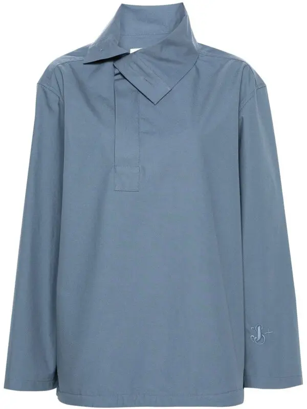 JIL SANDER Logo-embroidered Cotton Blouse - Blue