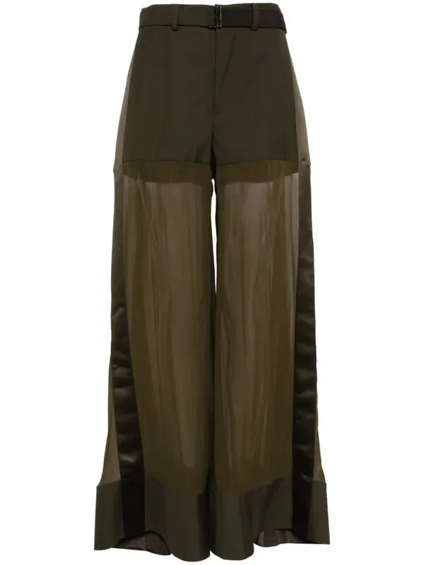 Sacai High-waisted Belted Silk Trousers