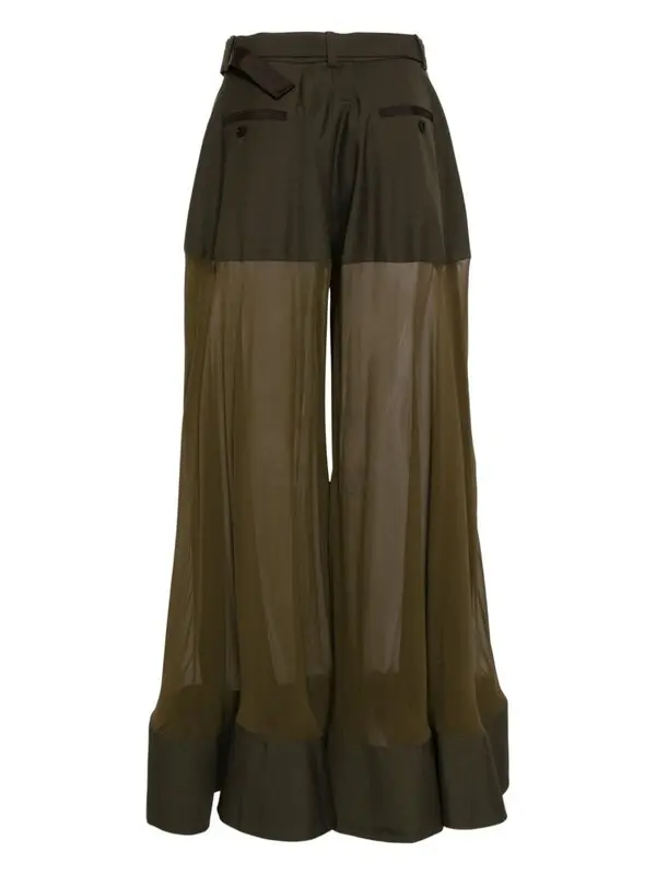 Sacai High-waisted Belted Silk Trousers