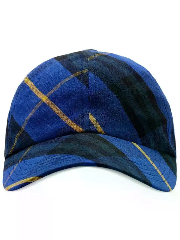 Burberry Check Linen Baseball Cap - Blue