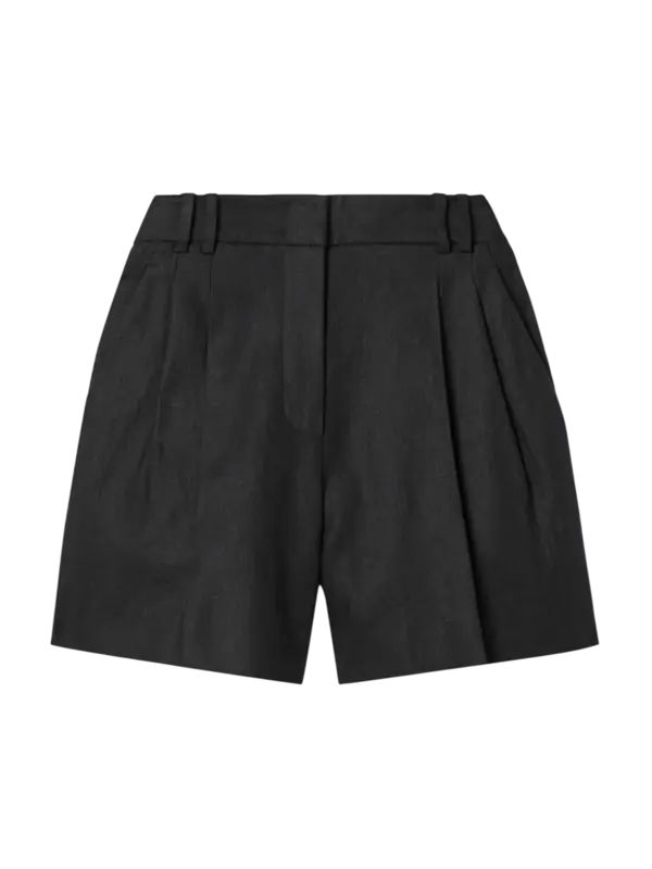 Another Tomorrow Pleated Linen Shorts - Black
