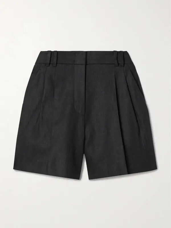Another Tomorrow Pleated Linen Shorts