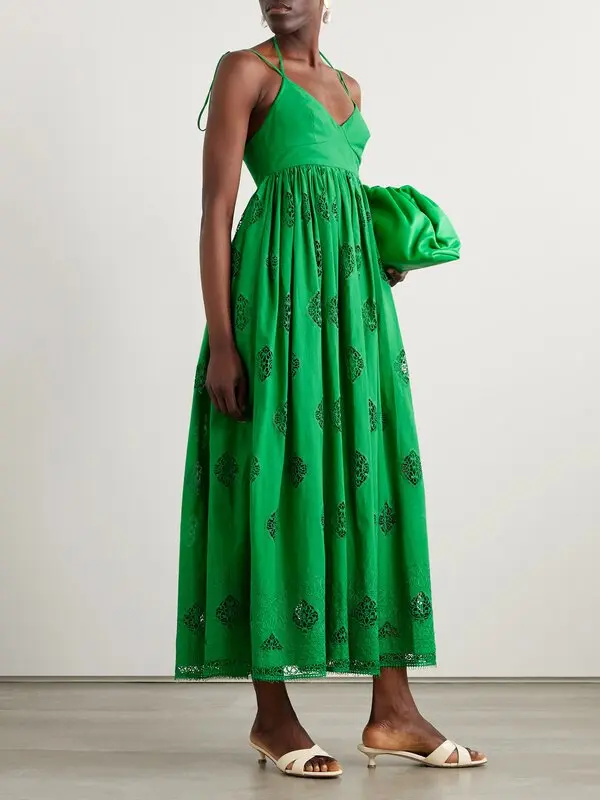 erdem green lace dress Erdem Lace-Up Pleated Printed Dress in Green