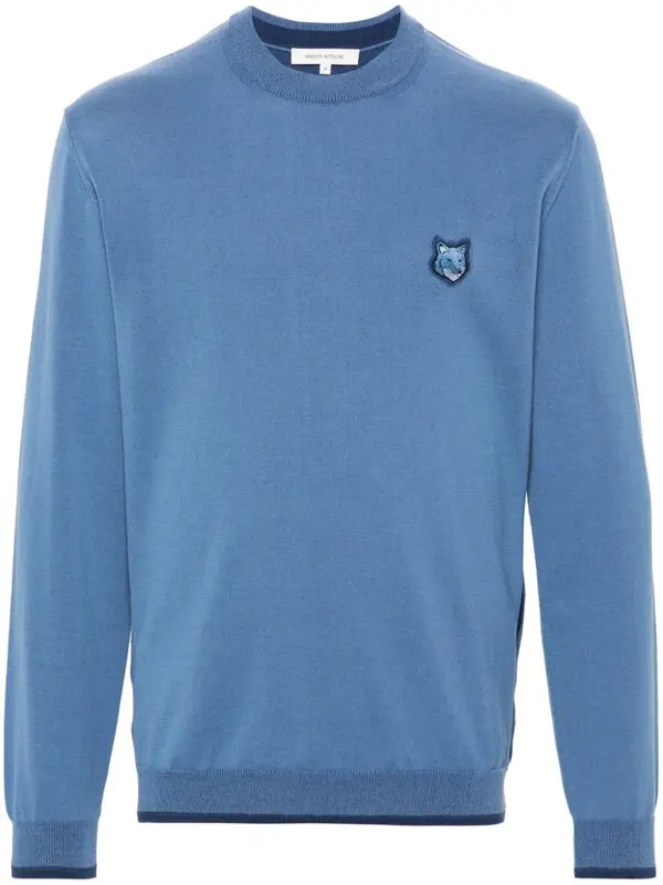 Maison Kitsuné Signature Fox-motif Knitted Jumper - Blue