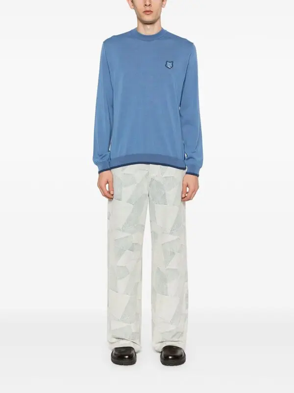 Maison Kitsuné Signature Fox-motif Knitted Jumper - Blue