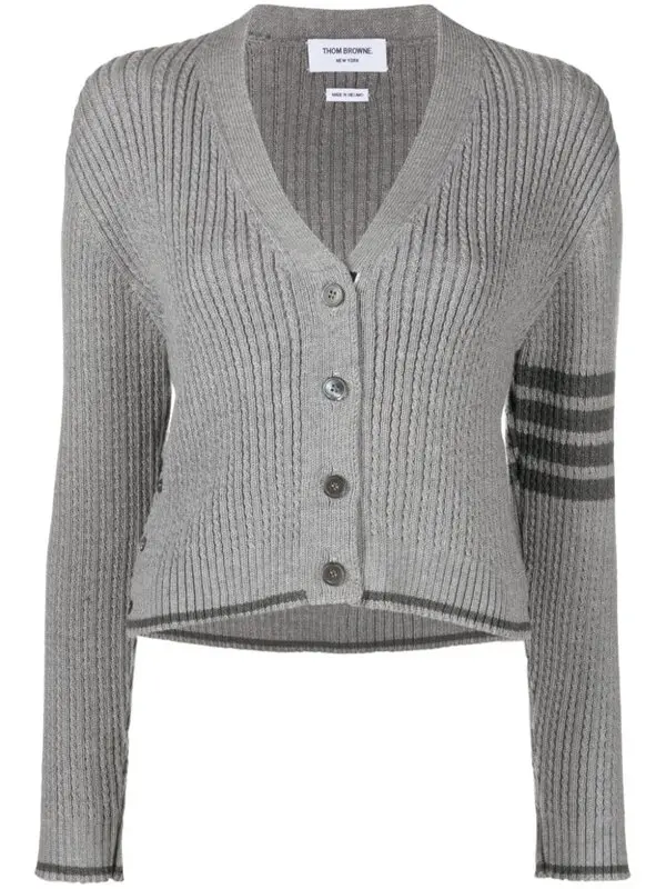 Thom Browne Cropped Cable-knit Cardigan - Grey