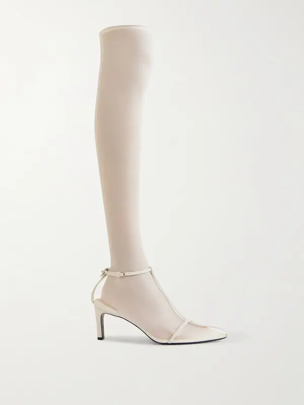 JIL SANDER Stretch-mesh And Leather Knee High Boots - Off-white