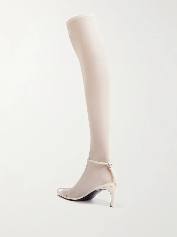 JIL SANDER Stretch-mesh And Leather Knee High Boots - Off-white
