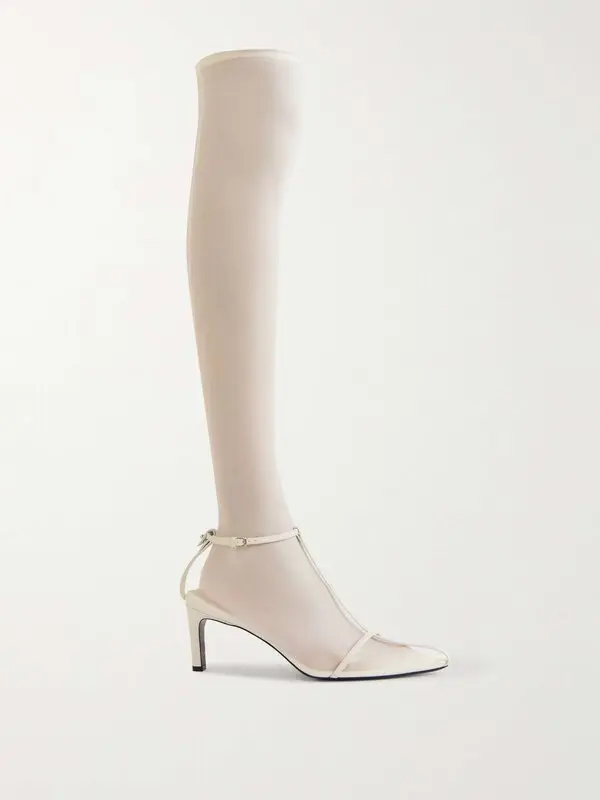 JIL SANDER Stretch-mesh And Leather Knee High Boots - Off-white