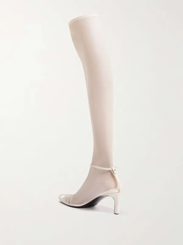 JIL SANDER Stretch-mesh And Leather Knee High Boots - Off-white