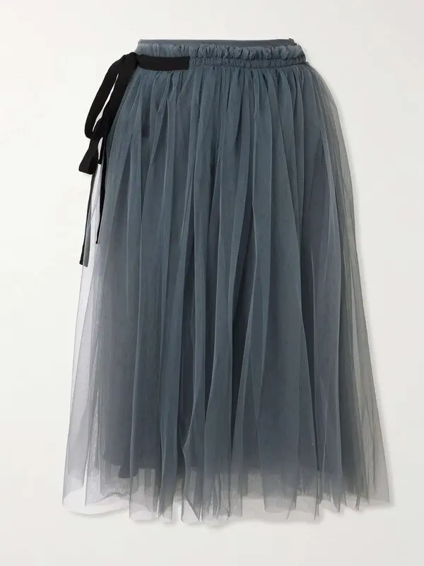 Molly Goddard Lottie Ruffled Grosgrain-Trimmed Tulle Midi Skirt In