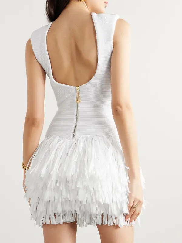 Aje Rushes Raffia-Trimmed Ribbed-Knit Mini Dress In White - 50% Off |  Editorialist