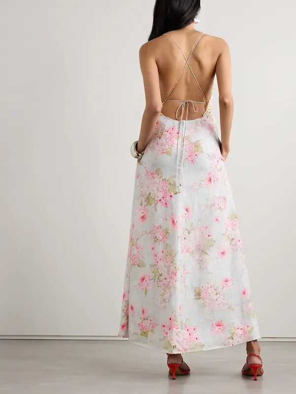 Zimmermann Halliday Lace-Trimmed Floral Linen Maxi Dress In Blue - 50% Off  | Editorialist