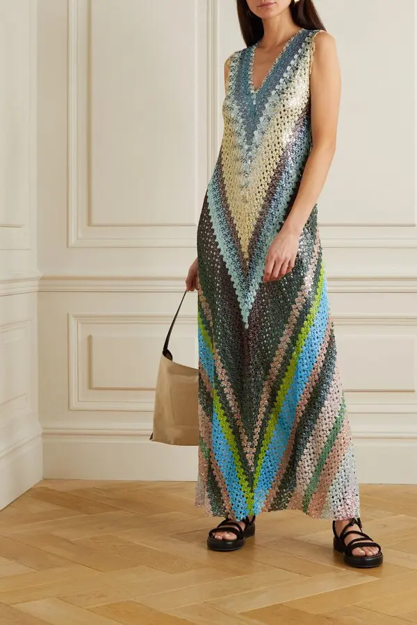 missoni metallic striped crochet knit maxi dress Mare striped metallic crochet-knit maxi dress - multi
