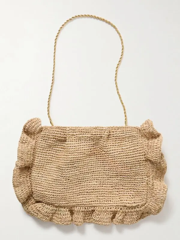 LOEFFLER RANDALL Mavis Ruffled Raffia Shoulder Bag - Neutrals