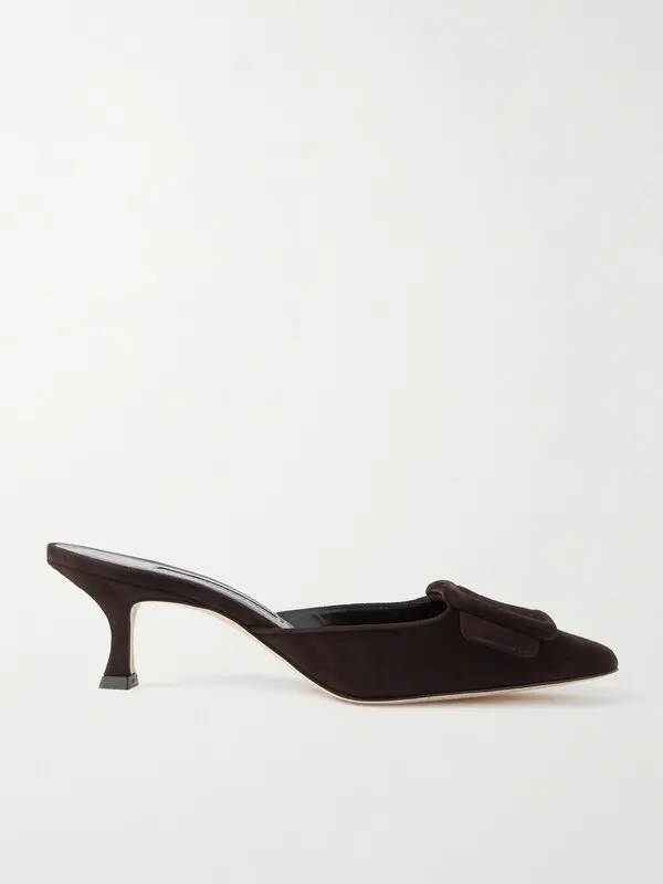 Manolo Blahnik Maysale 50 Buckled Suede Mules - Brown